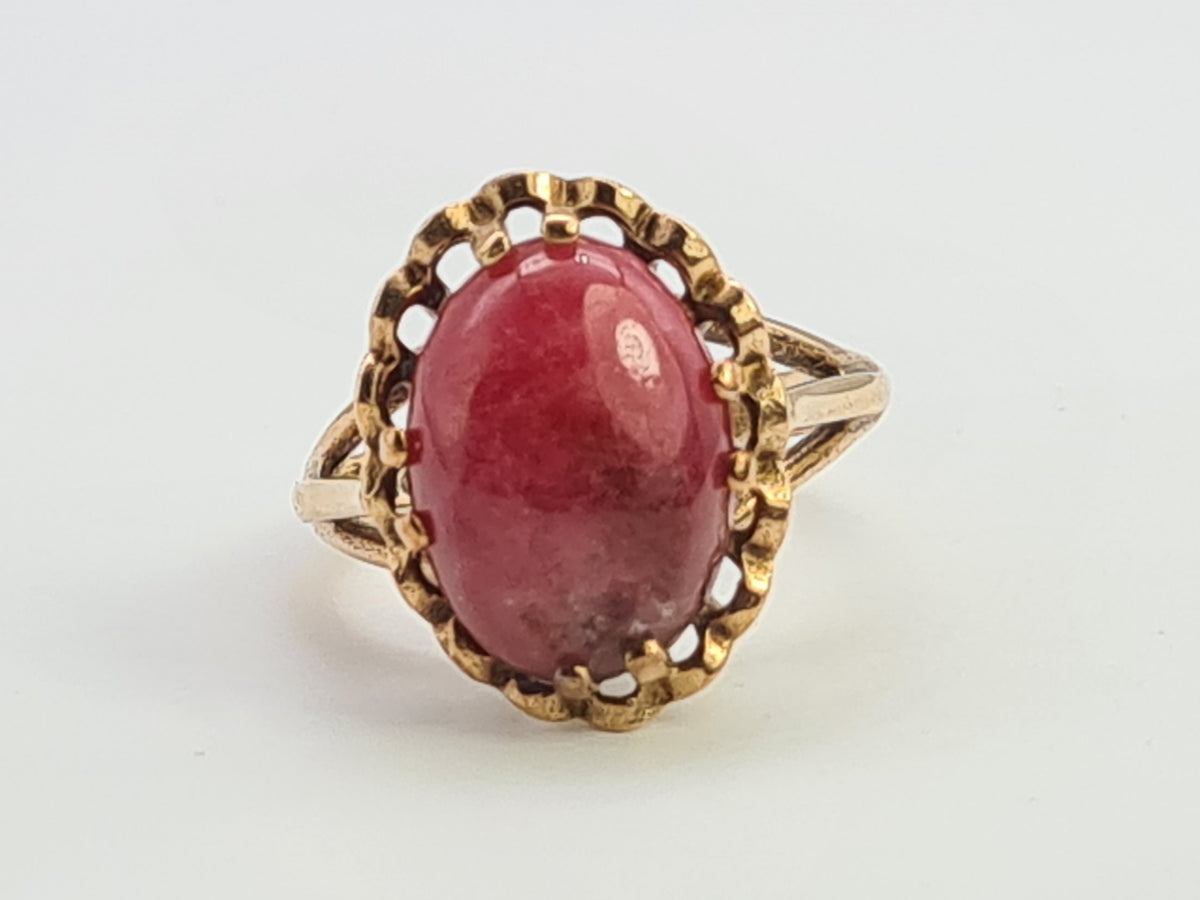A8046: Vintage: (1970) Rare 9ct Gold cabochon Cut "Carbuncle" Red Agat ...